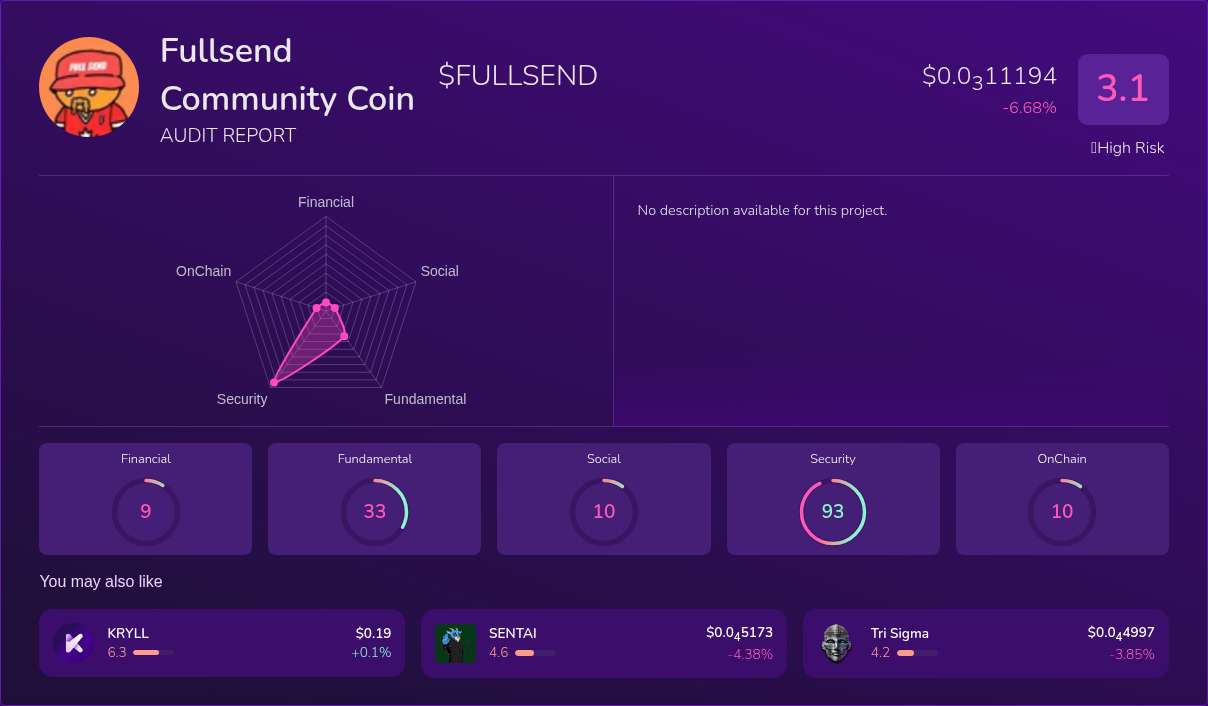Kryll³ | $FULLSEND (Fullsend Community Coin) X-Ray Score – Trusted Token Audit, On-Chain DYOR ...