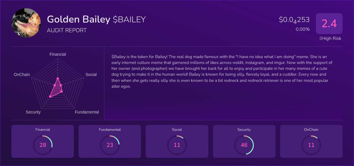 Kryll³ | $BAILEY (Golden Bailey) X-Ray Score – Trusted Token Audit, On ...
