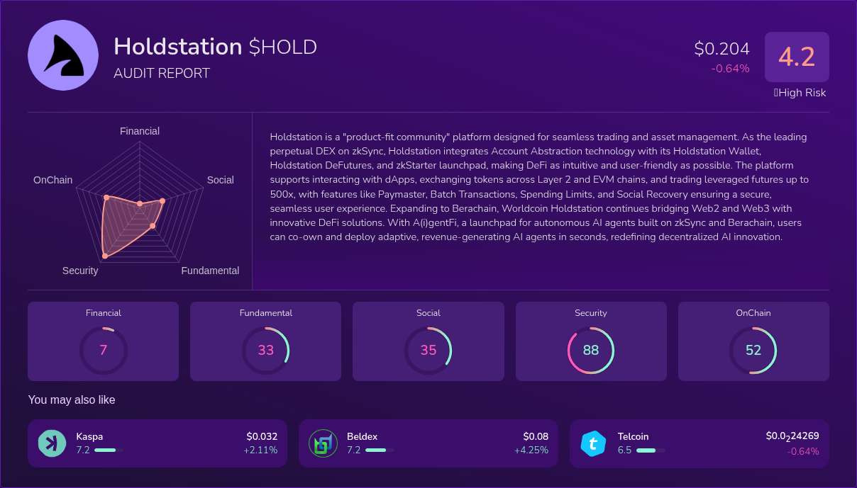 Kryll³ | $HOLD (Holdstation) X-Ray Score – Trusted Token Audit, On ...