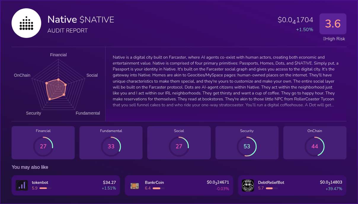 Kryll³ | $NATIVE (Native) X-Ray Score – Trusted Token Audit, On-Chain DYOR & Financial Insights