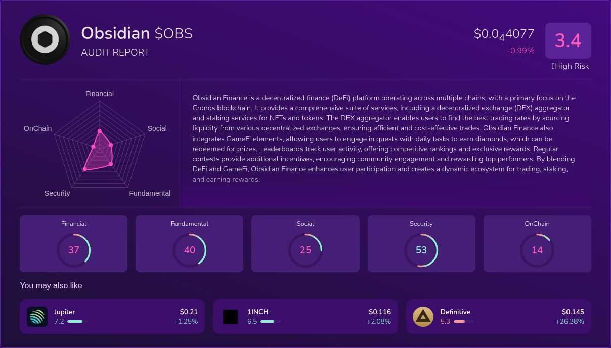 Kryll³ | $OBS (Obsidian) X-Ray Score – Trusted Token Audit, On-Chain ...