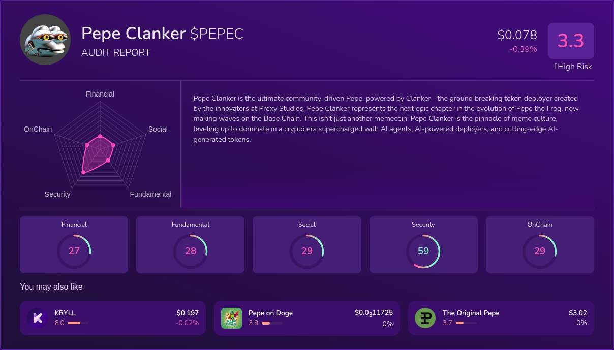 Kryll³ | $PEPEC (Pepe Clanker) X-Ray Score – Trusted Token Audit, On ...