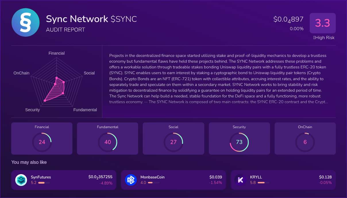 Kryll³ | $SYNC (Sync Network) X-Ray Score – Trusted Token Audit, On ...