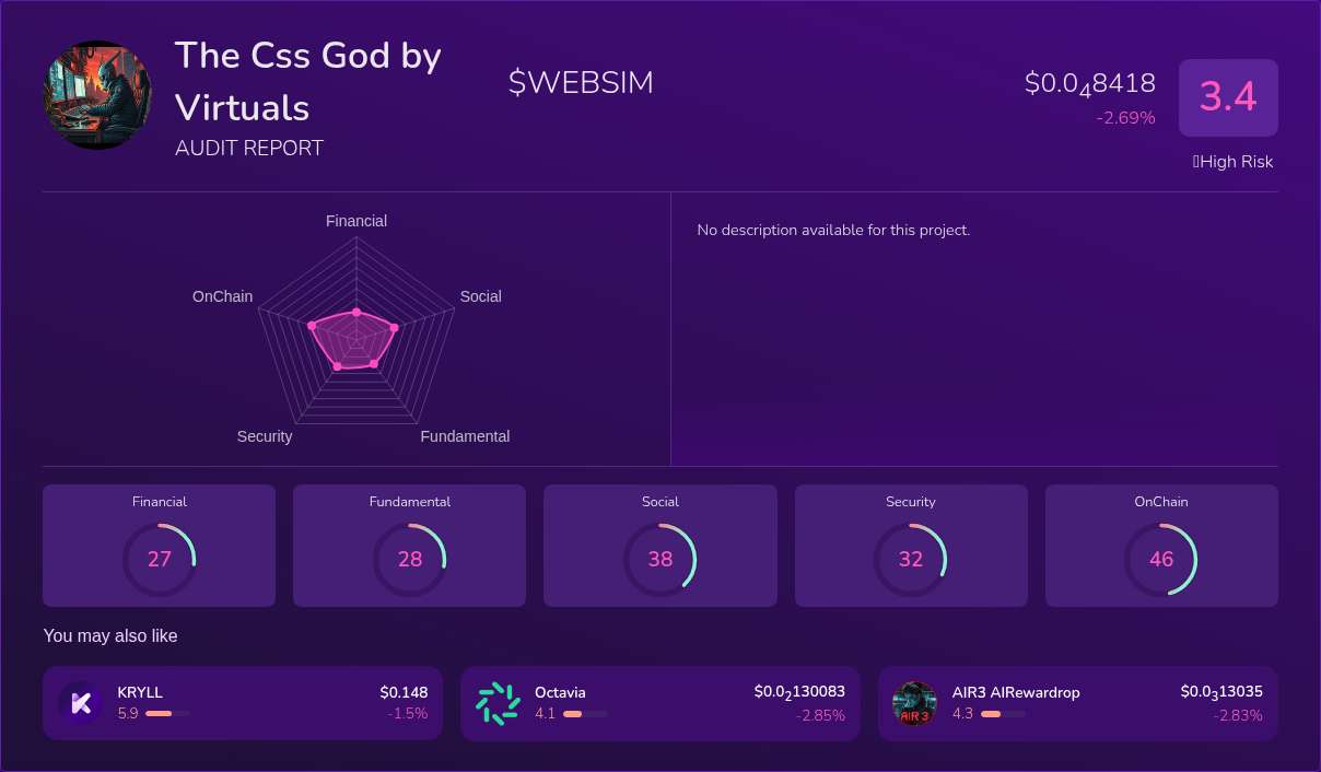 Kryll³ | $WEBSIM (The Css God by Virtuals) X-Ray Score – Trusted Token Audit, On-Chain DYOR ...